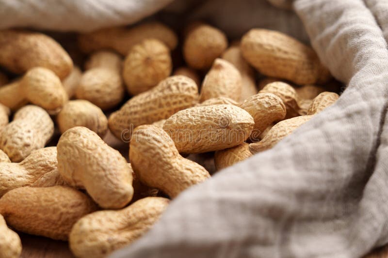 Unshelled Roasted Peanuts on a Cloth Kitchen Napkin Stock Photo - Image ...