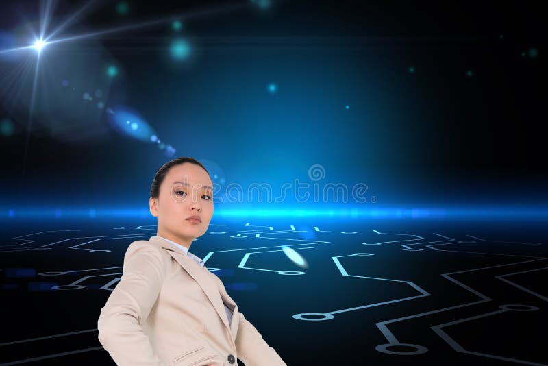 Unsmiling Asian Businesswoman Pointing Stock Photo - Image of corporate ...