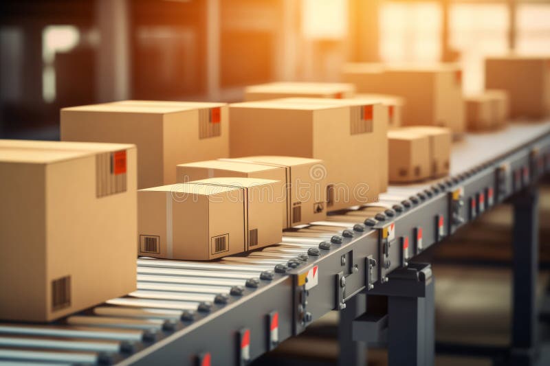 Unsorted Parcels of Various Sizes on a Moving Conveyor Belt Stock Photo ...