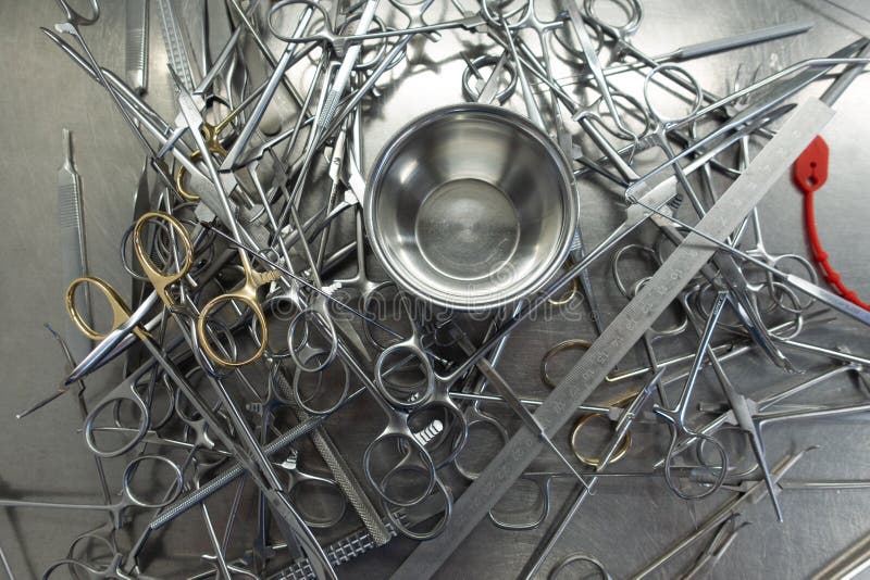 Unsorted Surgical Instruments after Cleaning in the Washing Machine ...
