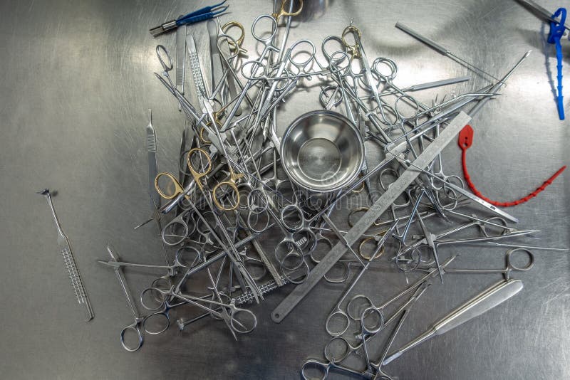 Unsorted Surgical Instruments after Cleaning in the Washing Machine ...