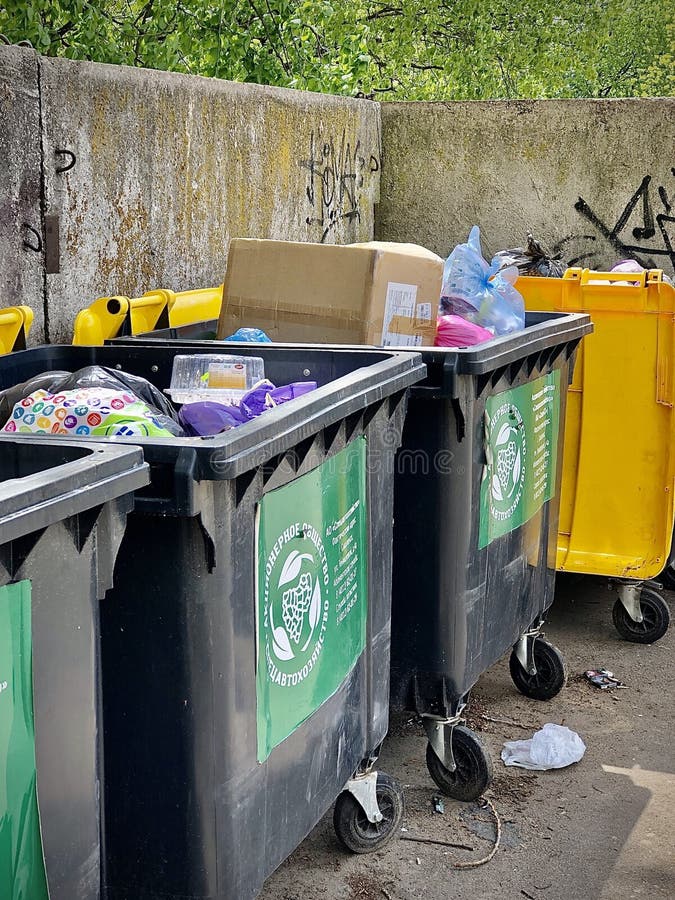 Unsorted Trash Containers editorial stock photo. Image of environmental ...