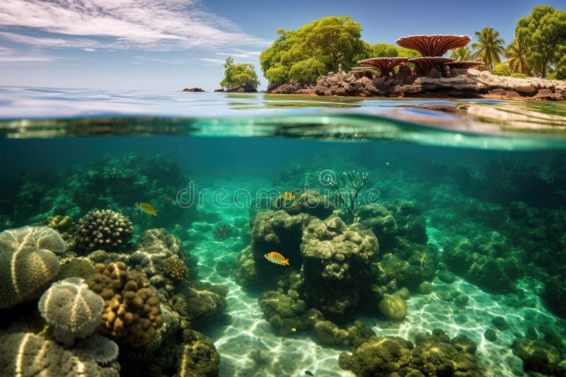 Unspoiled Coral Reef and Crystal Clear Water Stock Illustration ...