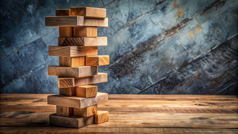 Unstable Equilibrium a Wooden Block Stack Symbolizing Risk and ...