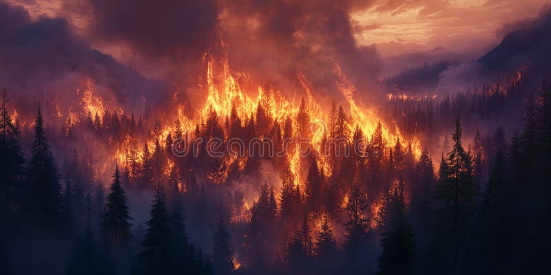 Unstoppable Wildfire Burning through a Pine Forest, with Roaring Flames ...