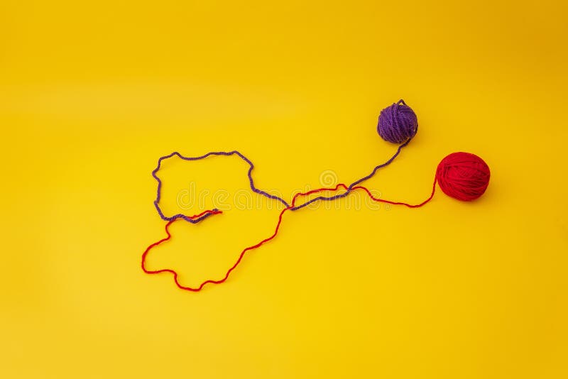 Heart of Red and Blue Thread, Unraveled from a Tangle on an Orange ...