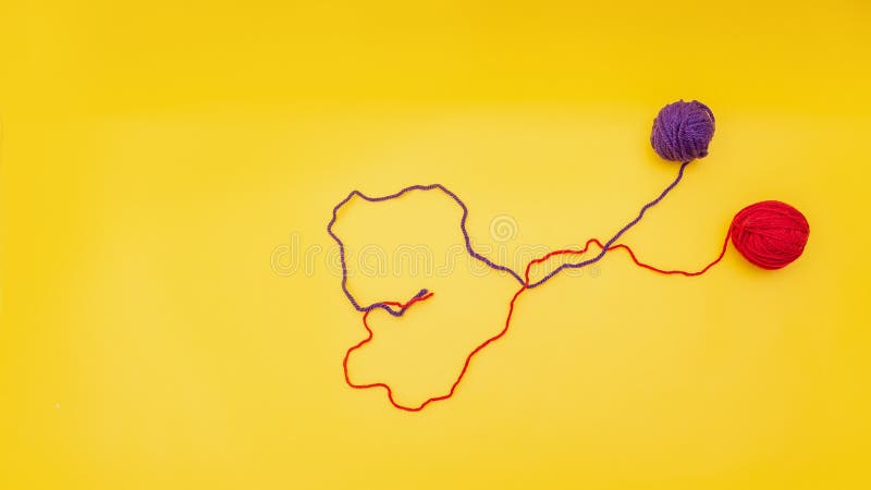 Heart of Red and Blue Thread, Unraveled from a Tangle on an Orange ...