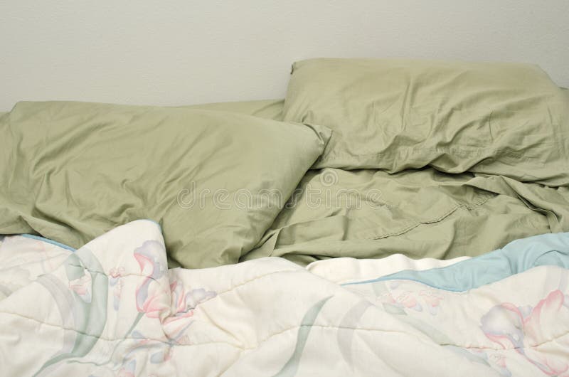 Untidy Bed, Pillows and Blankets Stock Image - Image of tuxedo, untidy ...