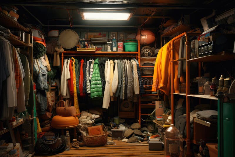 Untidy Wardrobe Room Full of Different Clothes Stock Photo - Image of ...