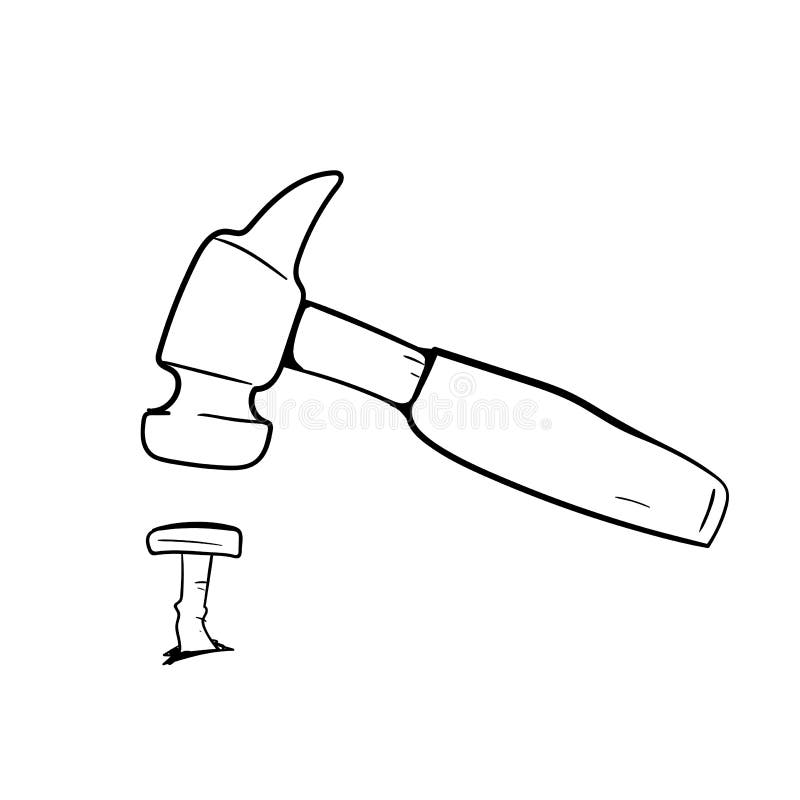 Hammer Icon in Doodle Sketch Lines. Construction Tool Work Carpenter ...