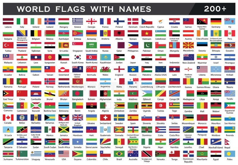 World Flag with Counties Names Drawing by Illustration Stock Vector ...