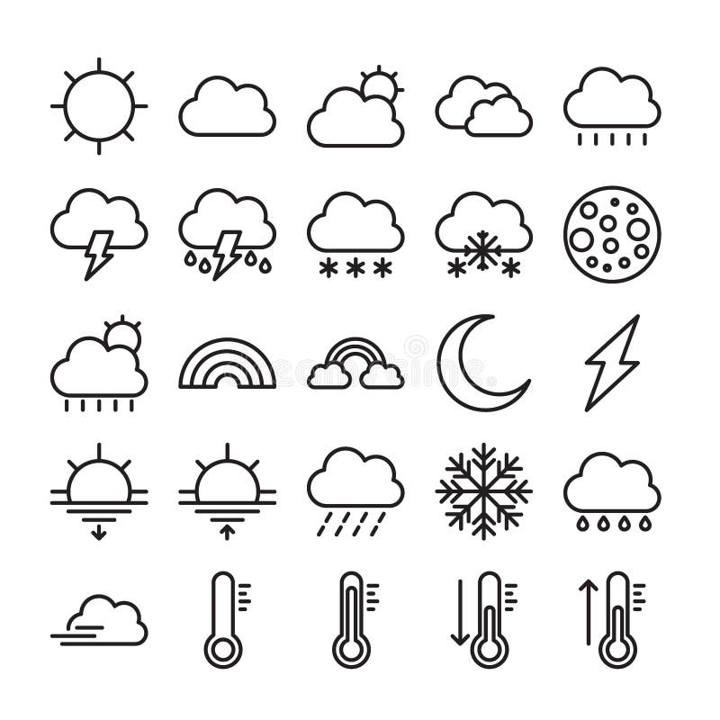 Weather outline icon set stock vector. Illustration of season - 150735799