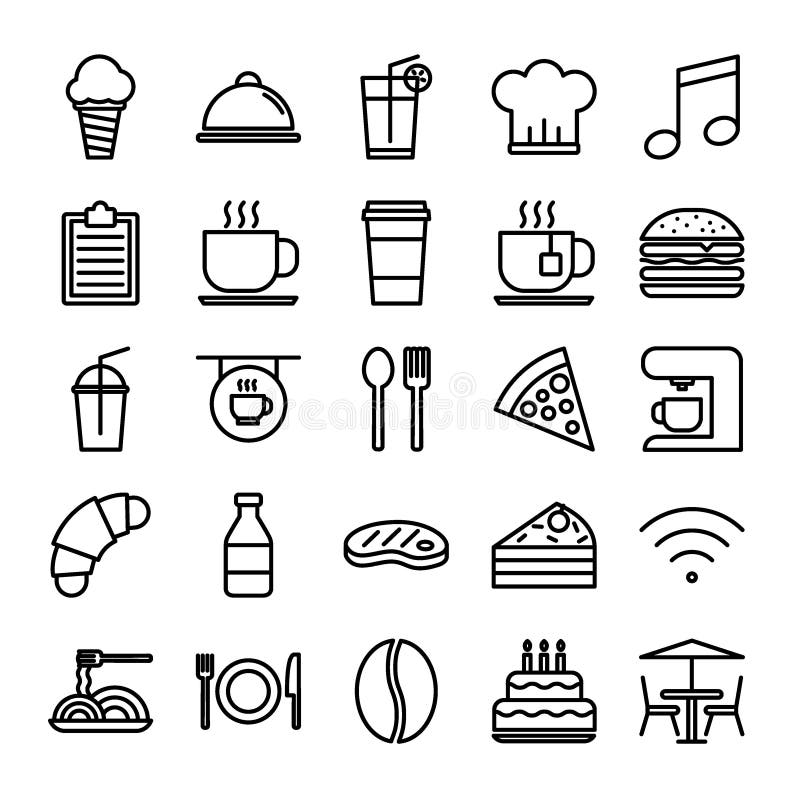 Food outline Icon Set stock vector. Illustration of cooking - 150735840