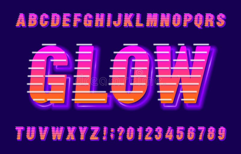 Glow Alphabet Font. Neon Effect Letters, Numbers and Symbols Stock ...