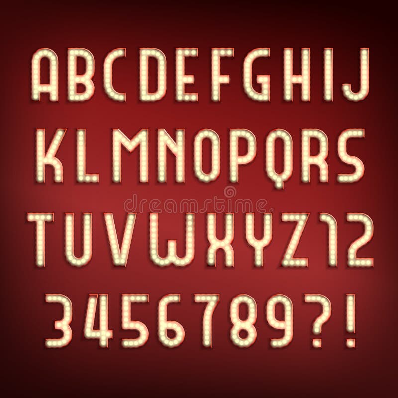 Light Bulb Alphabet Font. Glowing Retro Letters and Numbers with ...