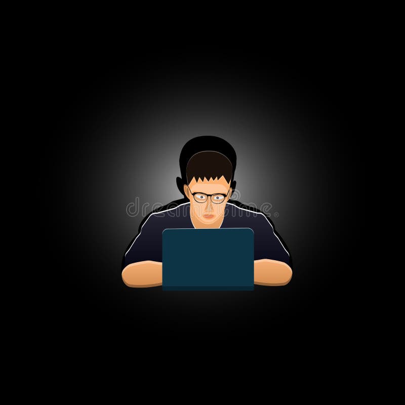 Programmer Working at Night at the Computer. Hacker. Vector ...