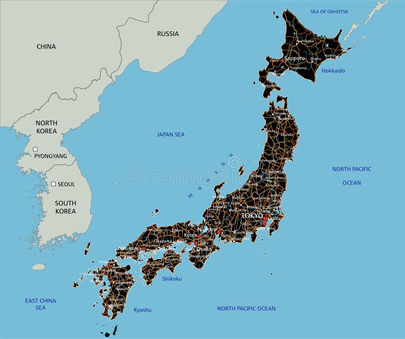 The Detailed Map of the Japan with Regions or States and Cities ...