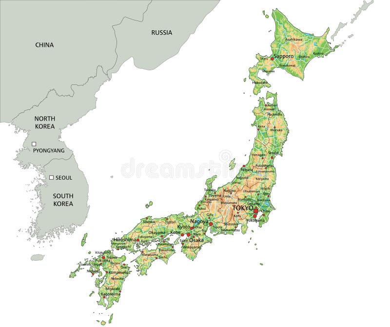 The Detailed Map of the Japan with Regions. Stock Vector - Illustration ...