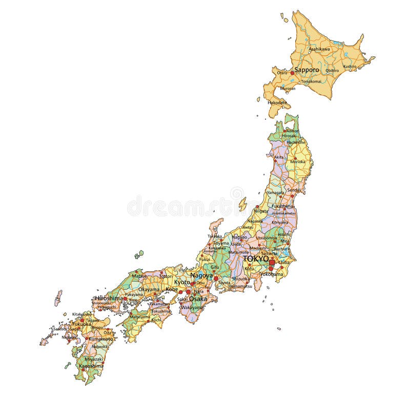 Japan - Highly Detailed Editable Political Map with Labeling. Stock ...