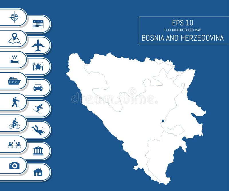 Flat High Detailed Bosnia and Herzegovina Map. Divided into Editable ...