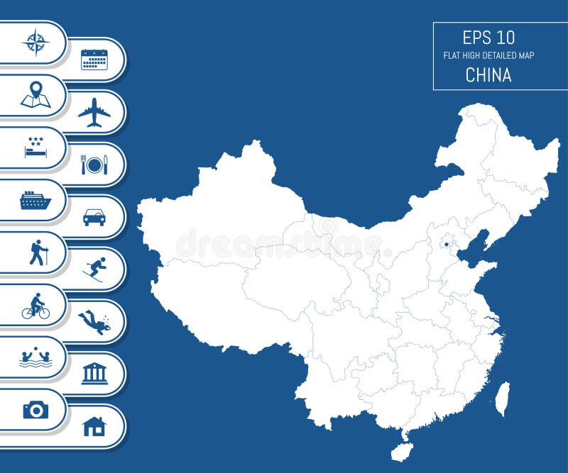 Flat High Detailed China Map. Divided into Editable Contours of ...