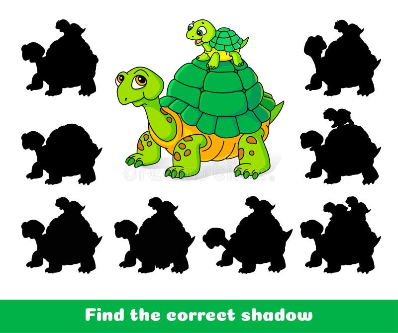 Giant Turtle with a Baby. Find the Correct Shadow. Stock Vector ...