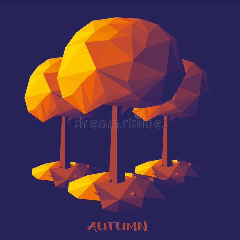 Autumn Trees, Colorful Design Element Low Poly Art Stock Vector ...
