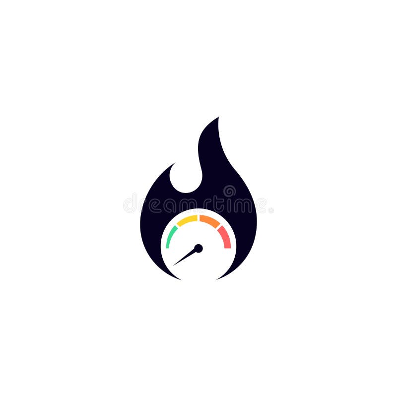 Flaming Speedometer Sign Icon in Flat Style. Accelerate Vector ...