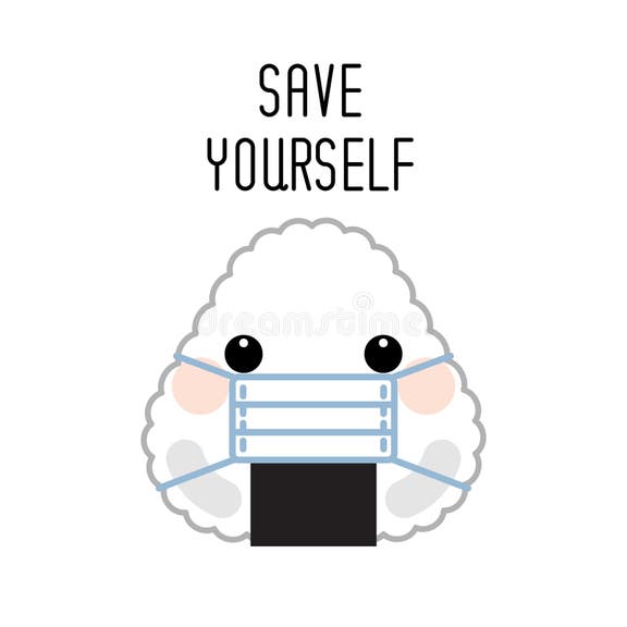 Cute Cartoon Onigiri Wearing Face Mask Protection from Dust and Virus ...