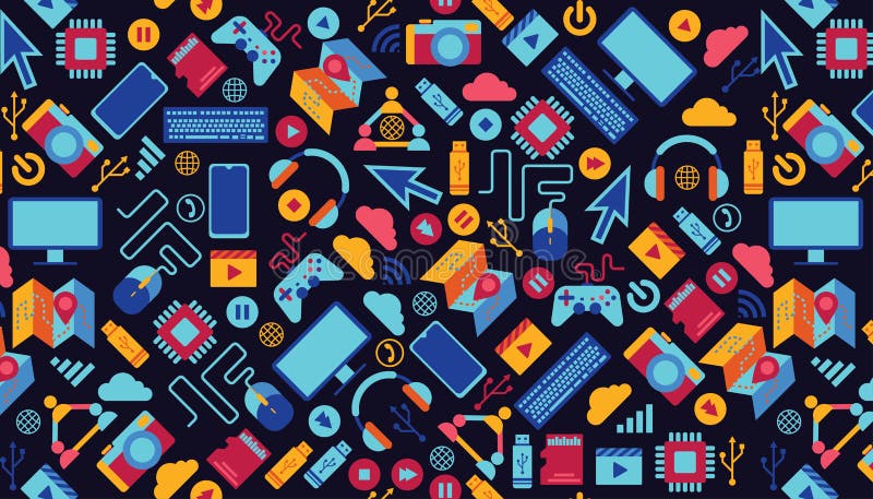 Seamless Digital Pattern with Digital Elements Stock Vector ...