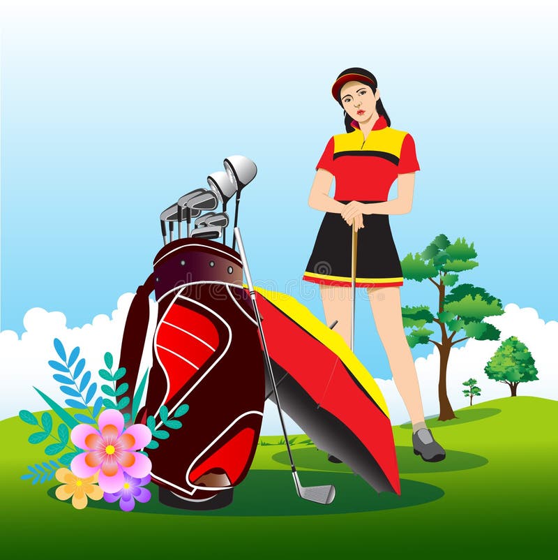 Female golfer, lady golfer stock vector. Illustration of cloud - 244170329