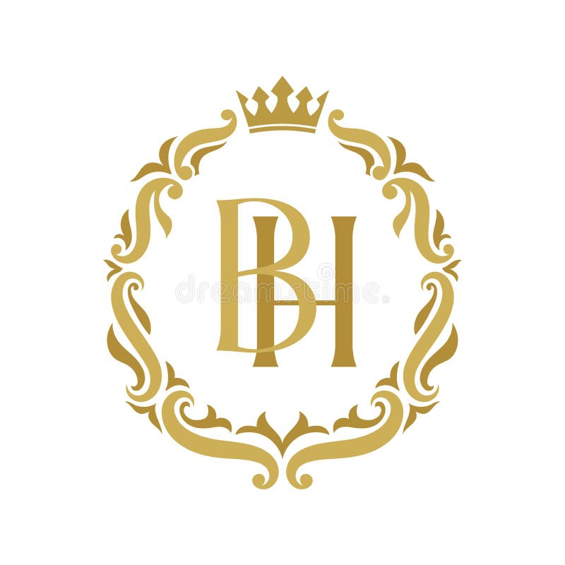 BH Letter Gold Floral Vintage Logo Template. Stock Vector ...