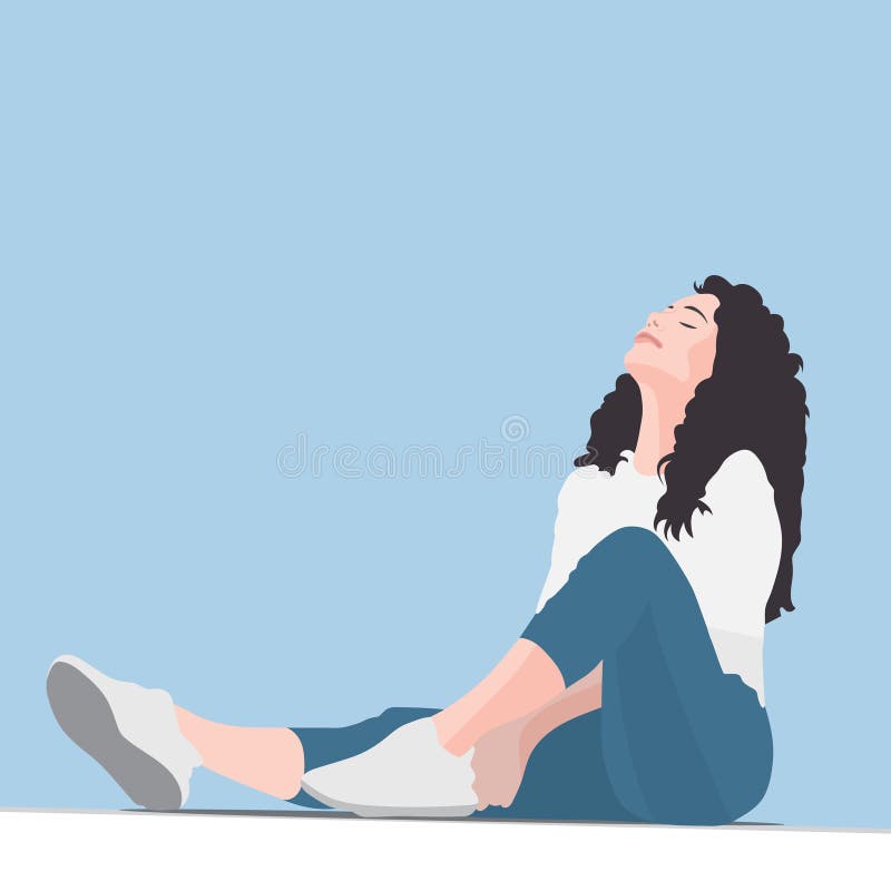 A Young Woman Sits and Relaxes in the Fresh Ai Stock Vector ...