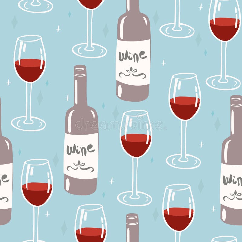 Wine Glass and Bottle Seamless Pattern. Alcohol Background Wallpaper ...
