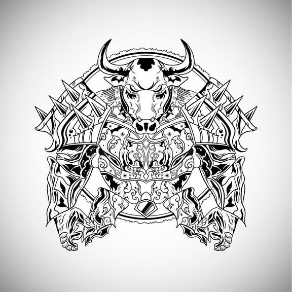 Bull Warrior Armor_Illustration Drawing Outline Stock Vector ...