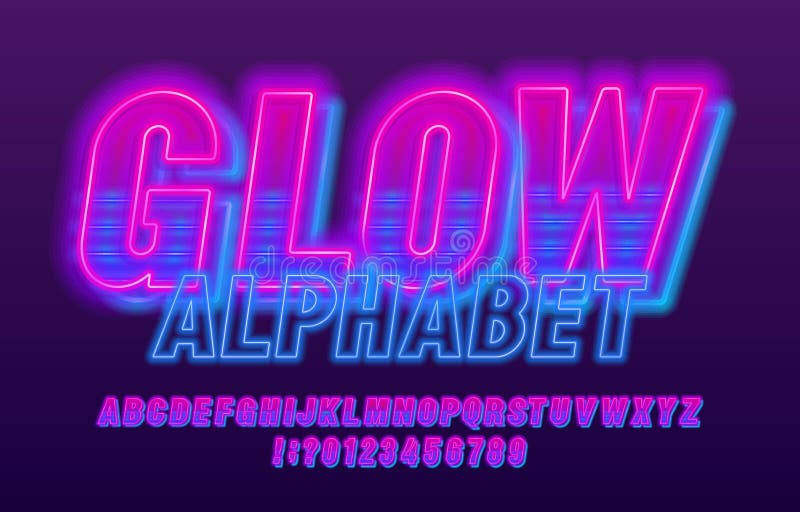 Glow Alphabet Font. Neon Light Letters and Numbers Stock Vector ...
