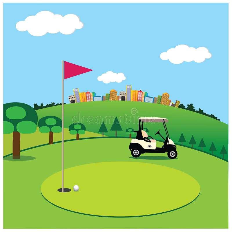 Cartoon golf course stock vector. Illustration of house - 269551194
