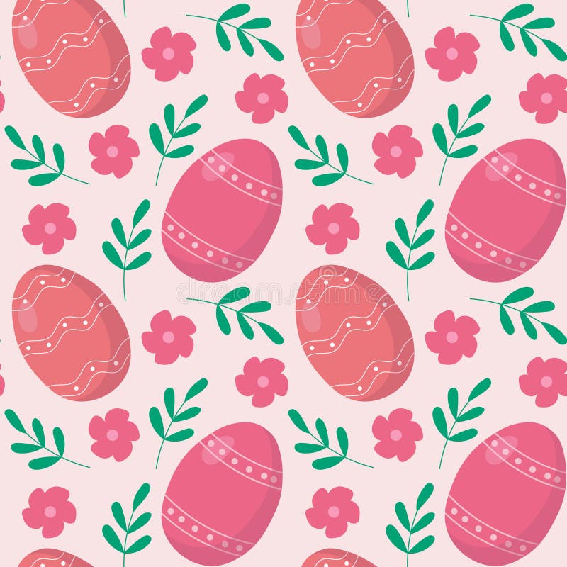 Pattern Seamless with Pink Easter Eggs, Flowers and Brunches. Happy ...