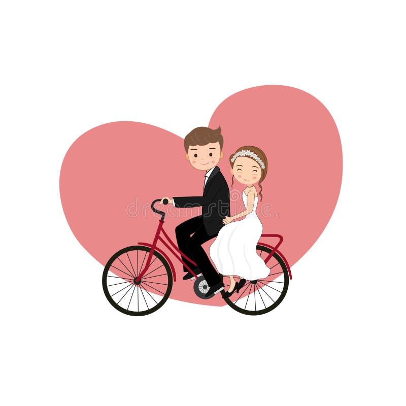 Newly Wed Couple Going on Cycle Ride Using Illustration Art Stock ...