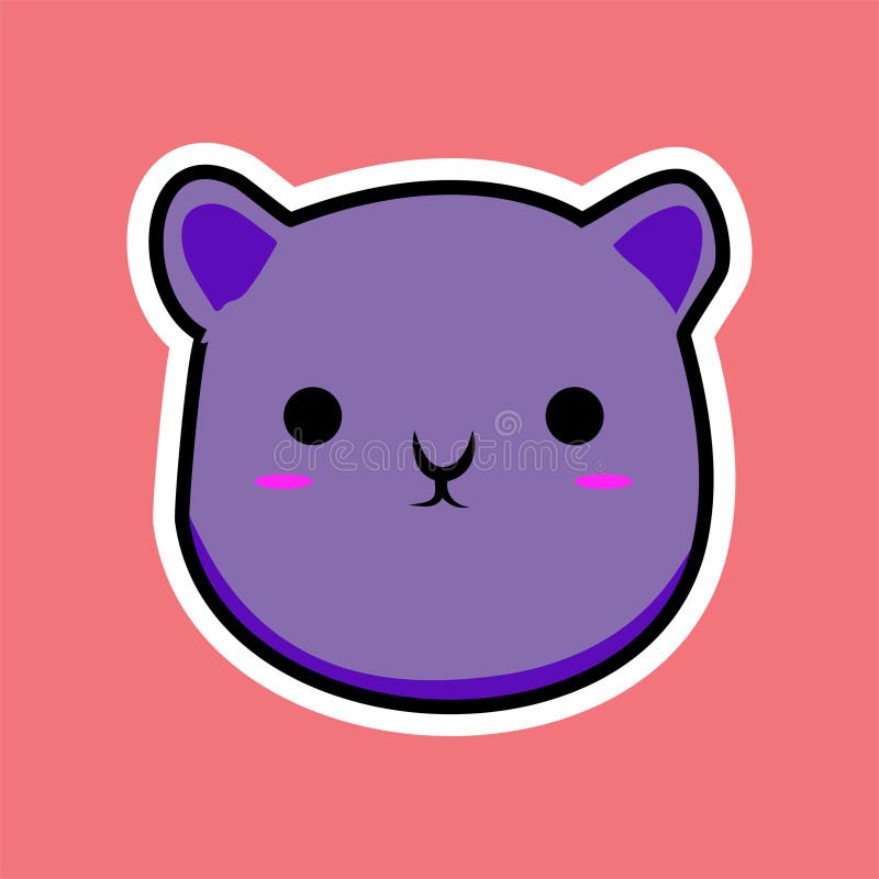 Cute Violet Cat Face Cartoon Sticker for Children Toys Stock Vector ...
