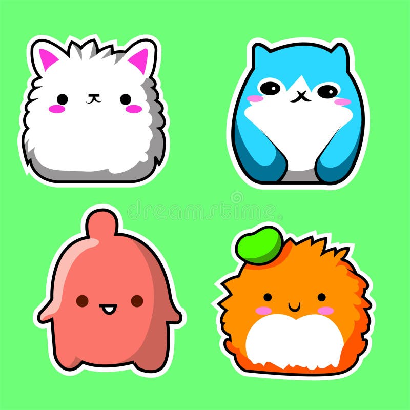 Cute Adorable Chubby Animals Cartoon Sticker Set of 4 for Children Toys ...