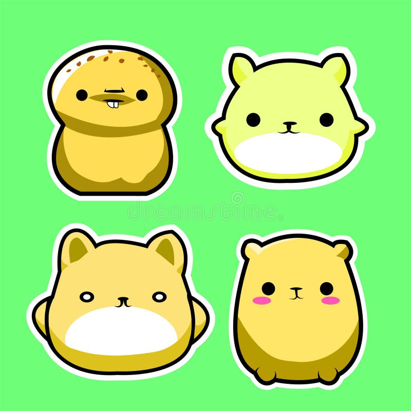 Cute Yellow Adorable Chubby Animals Cartoon Sticker Set of 4 for ...
