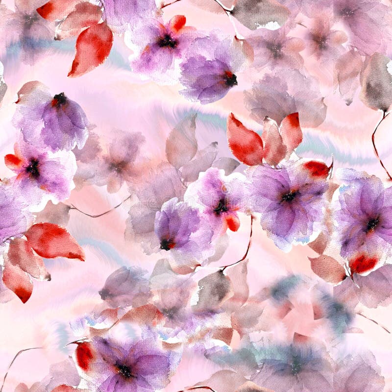 Seamless Watercolor Effect Flowers Pattern, Floral Illustration. Fabric ...