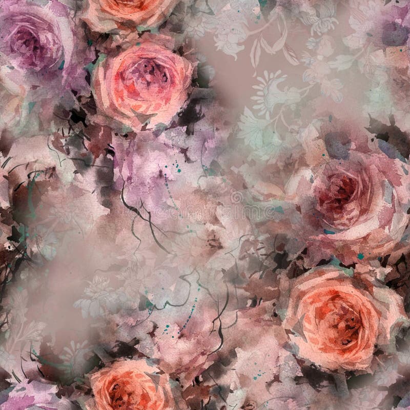 Seamless Watercolor Effect Flowers Pattern Stock Illustration ...