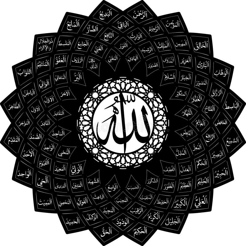 Names of Allah Arabic Calligraphy Round Vector Stock Illustration ...