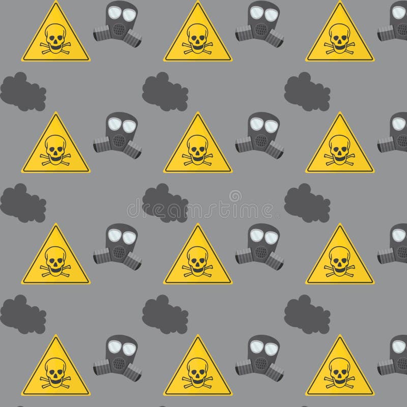 Warning Signs, Gas Masks, and Smoke Clouds Pattern Representing ...