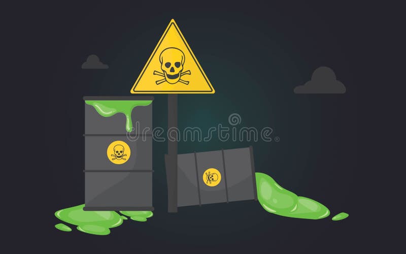 Hazardous Waste Scene with Two Leaking Barrels and a Skull and ...