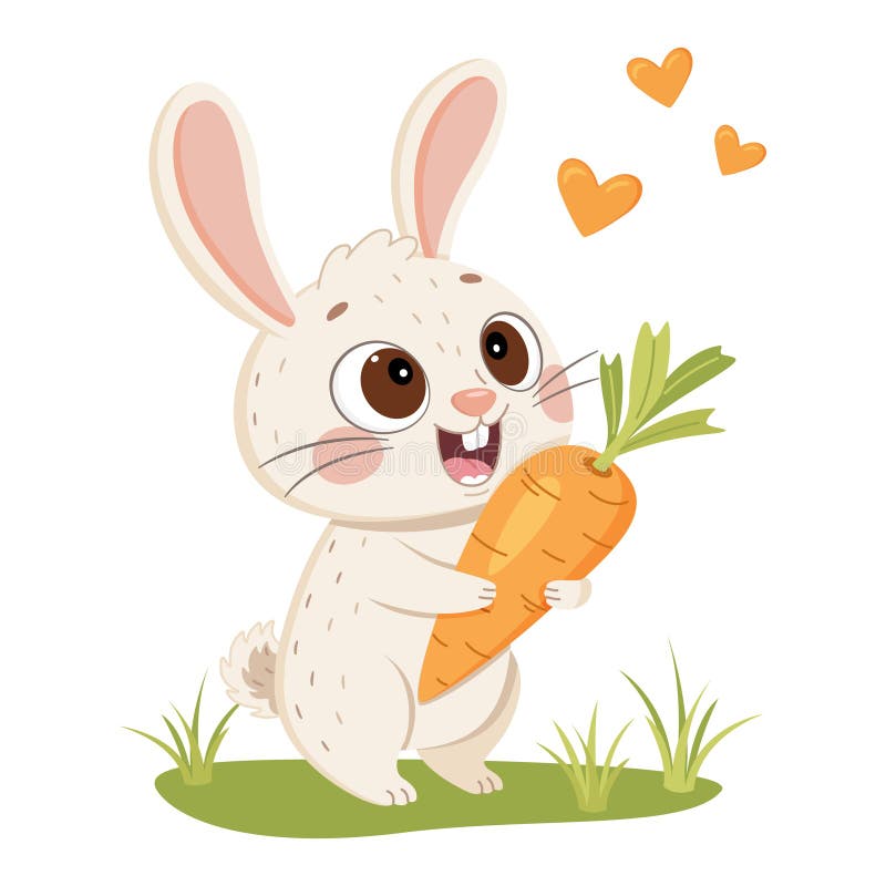 Cute Rabbit Holding Carrot. Hand Drawn Flat Cartoon Style Stock Vector ...