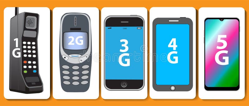 Mobile phones 1G to 5G, stock vector. Illustration of electronics ...