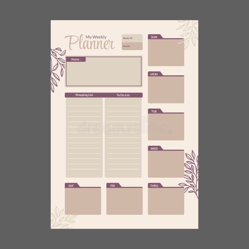 Weekly Planner Template Vector Stock Vector - Illustration of brand ...